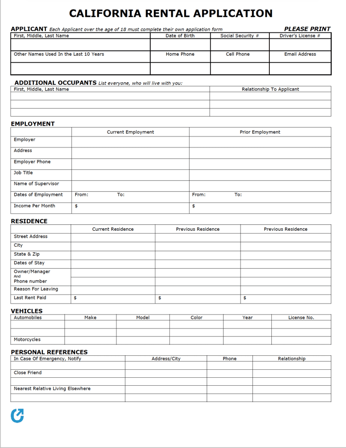 Free California Rental Application PDF WORD Tomas Rosprim