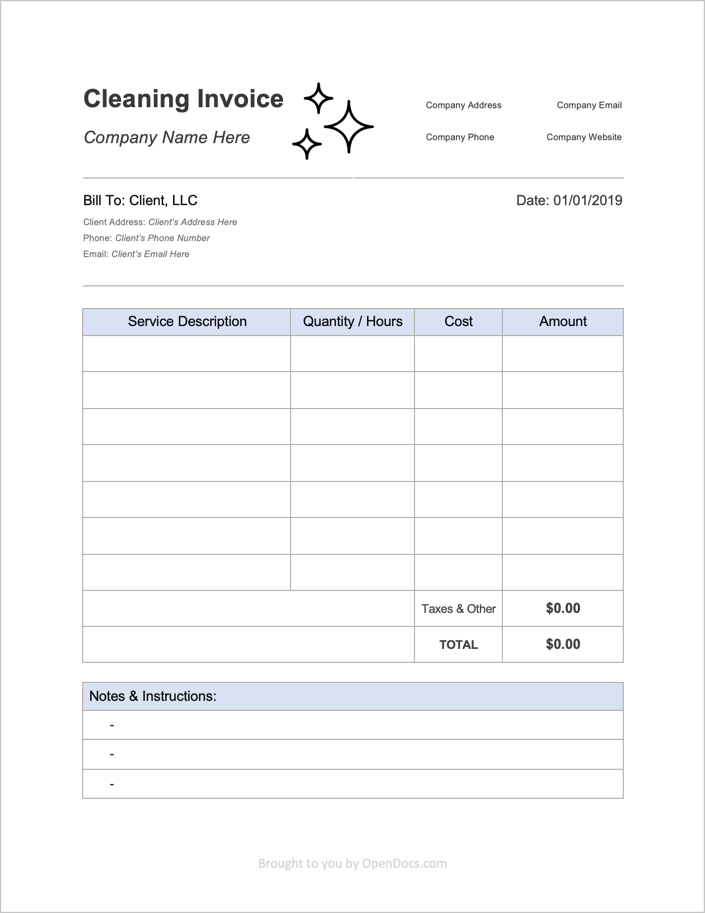 Housekeeping Invoice Template Free
