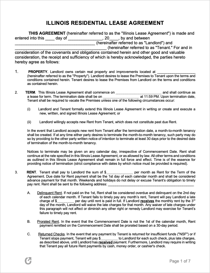 Free Illinois Standard Residential Lease Agreement Template Pdf Word 