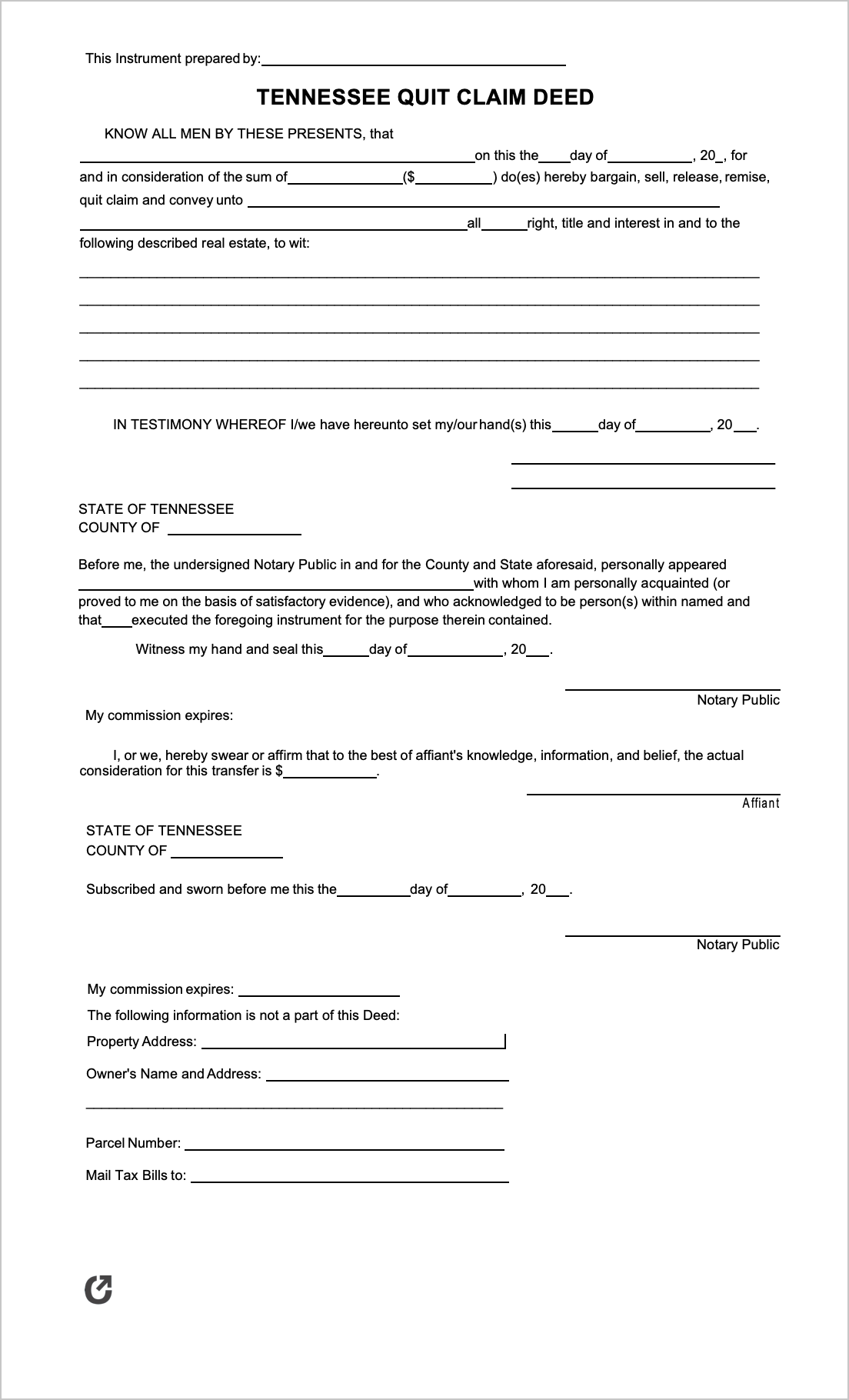 Free Printable Quit Claim Deed Form Tennessee Printable Word Searches