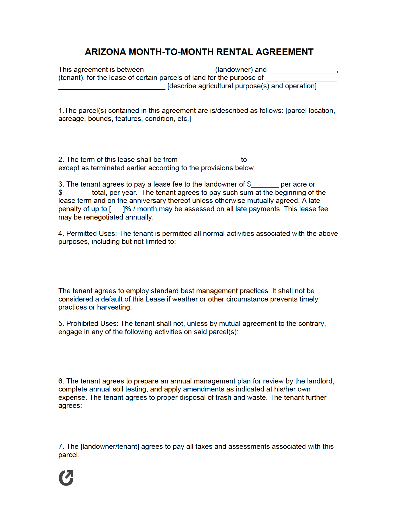 Free Arizona Month to Month Lease Agreement PDF WORD