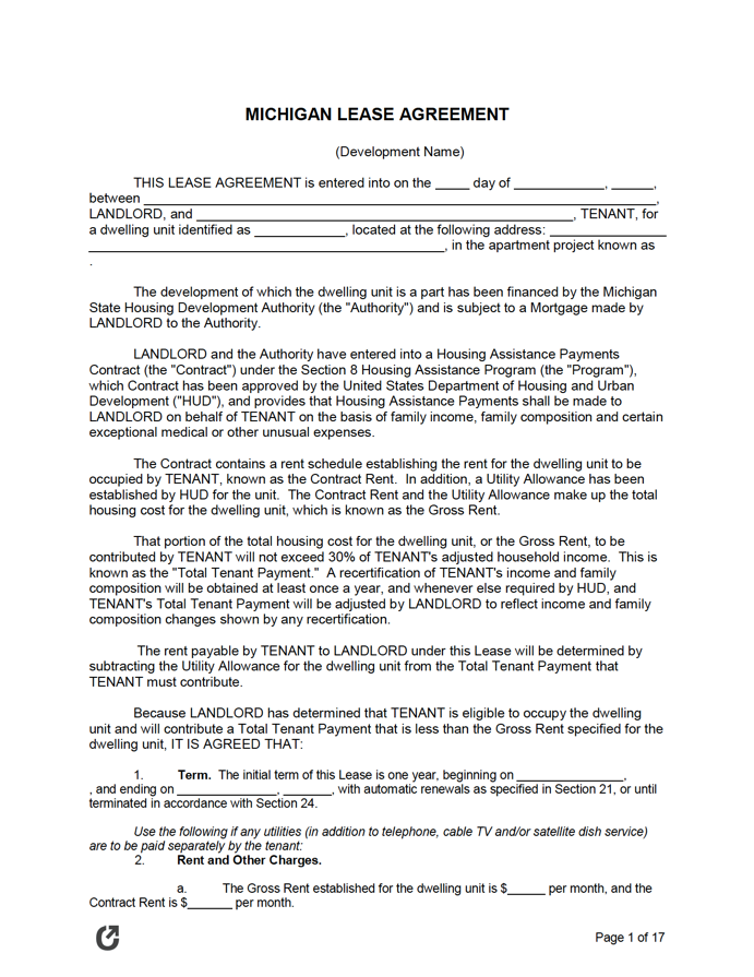 Free Michigan Lease Template FREE PRINTABLE TEMPLATES