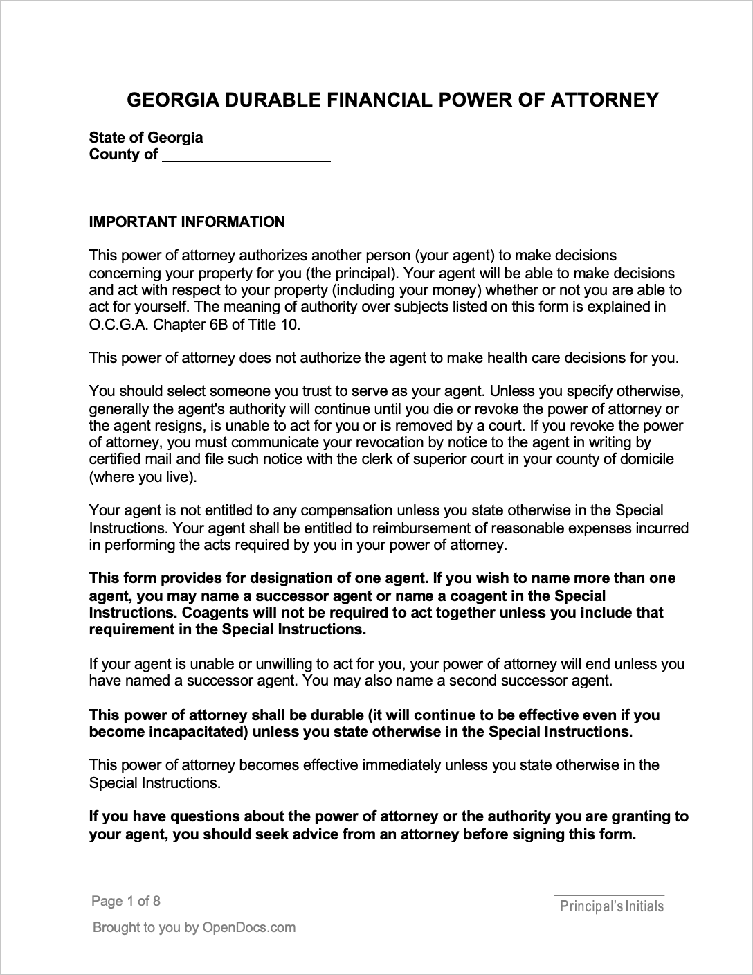 Free Georgia Durable Power Of Attorney Form PDF WORD