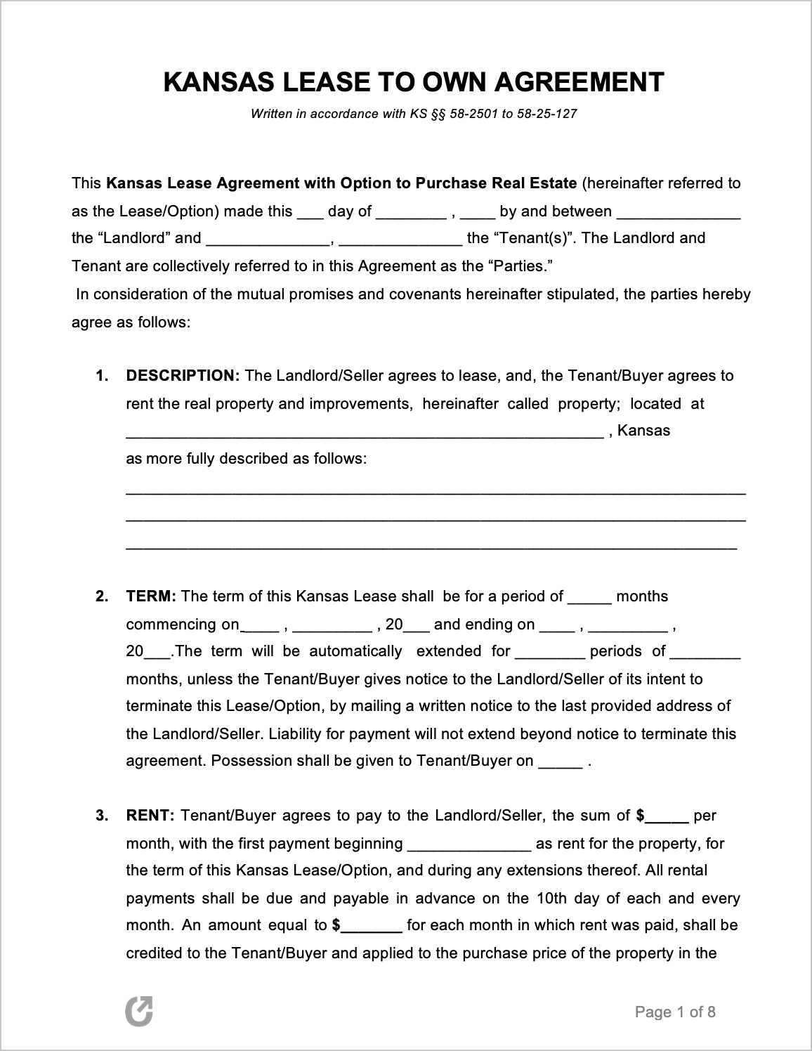 Free Kansas Lease To Own Agreement PDF WORD
