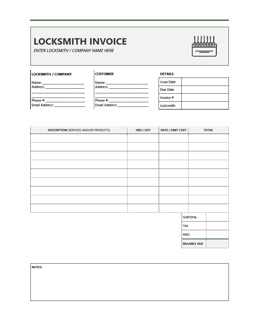 Locksmith Invoice Mundoalbiceleste Blog