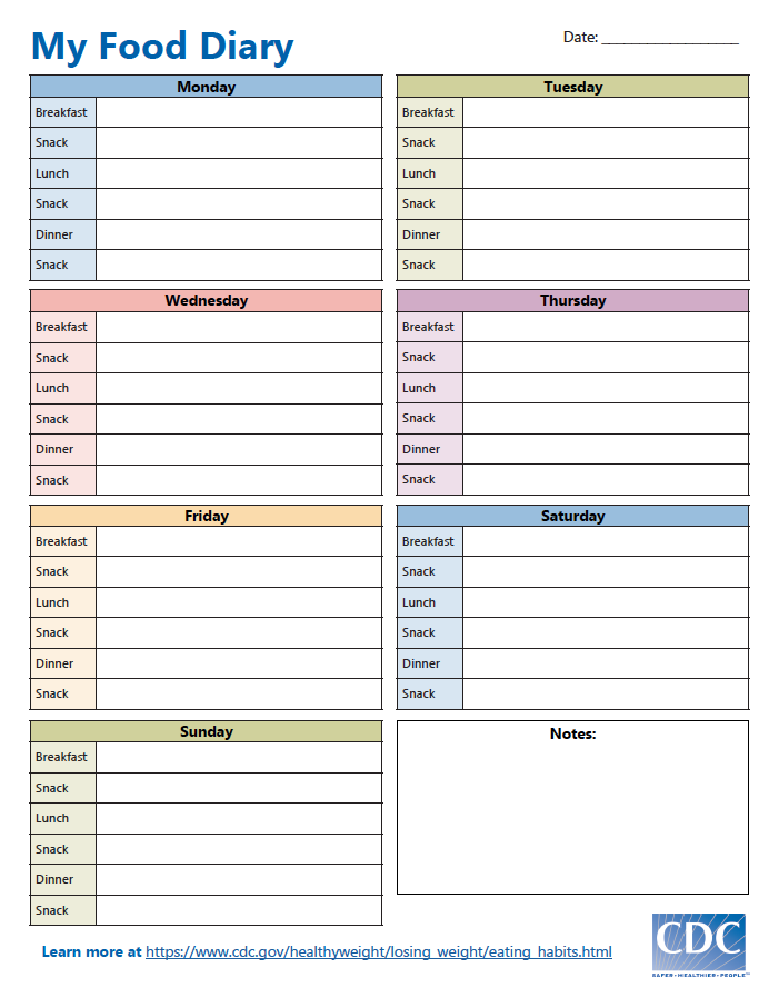 Free Food Diary Templates PDF WORD