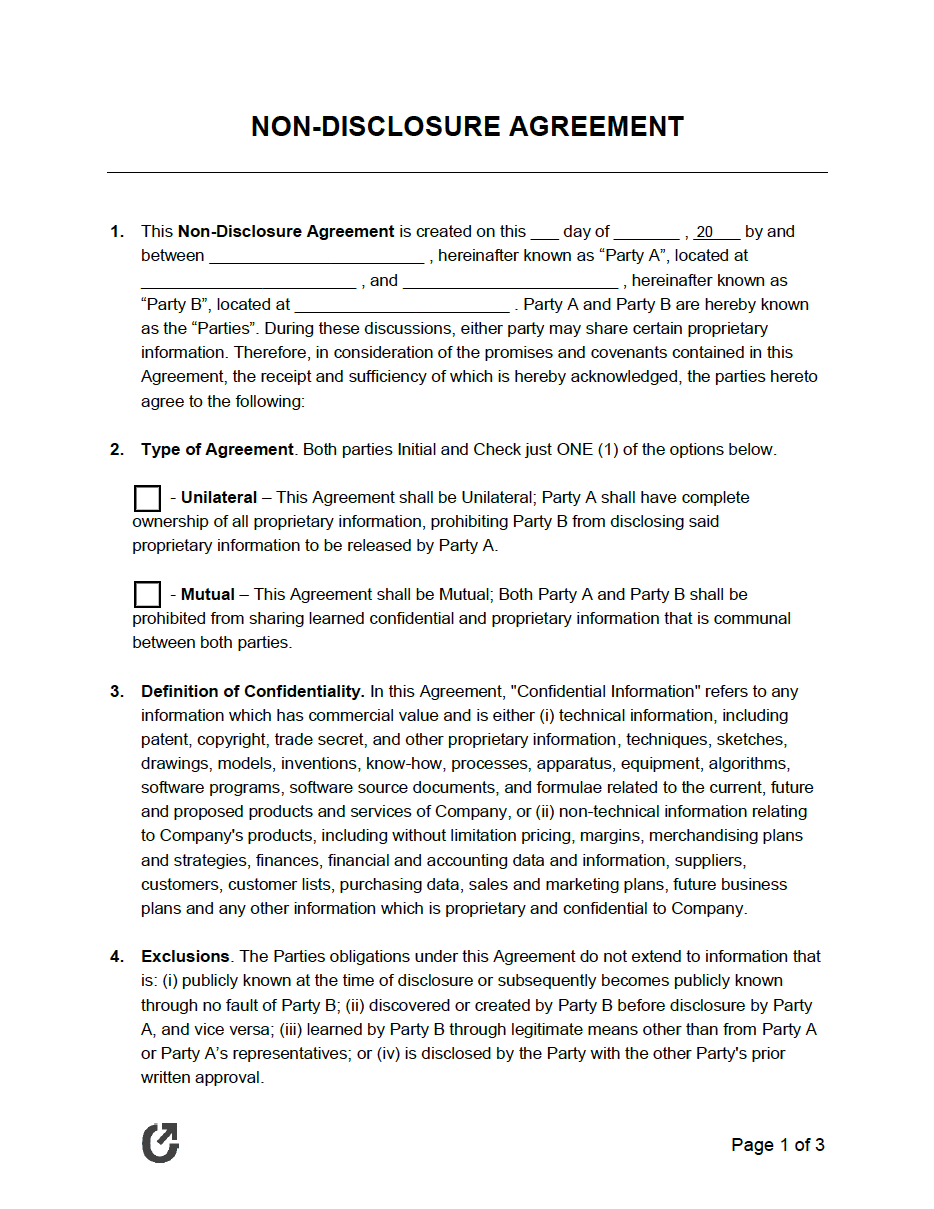 Blank Non Disclosure Agreement Template Printable Form Templates And 